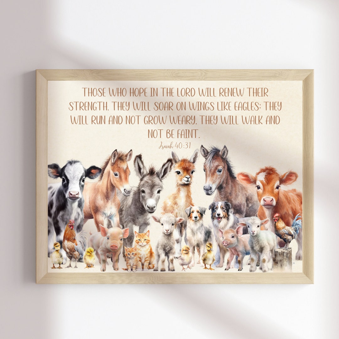 Isaiah 40:31, Bible Verse Wall Art, Farm Animal Nursery Print, Barn ...