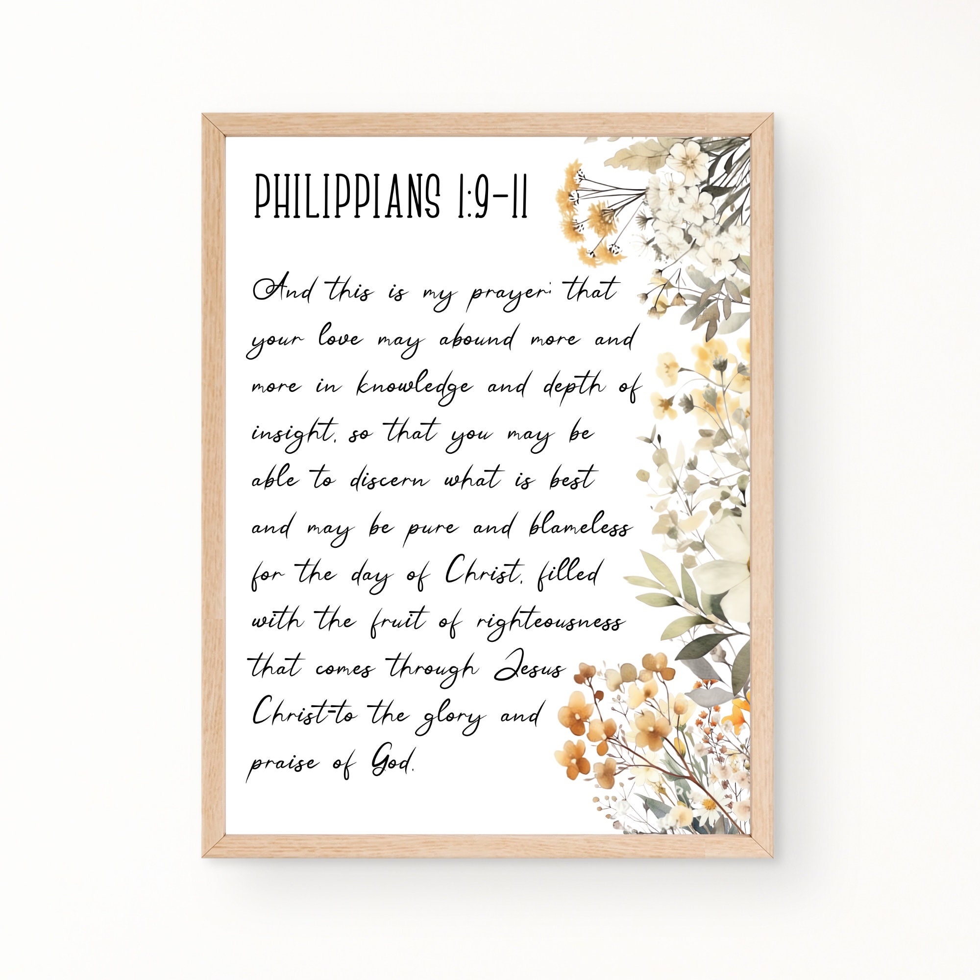 Philippians 1:9-11, Bible Verse Wildflower Wall Art, Bible Verse Living ...