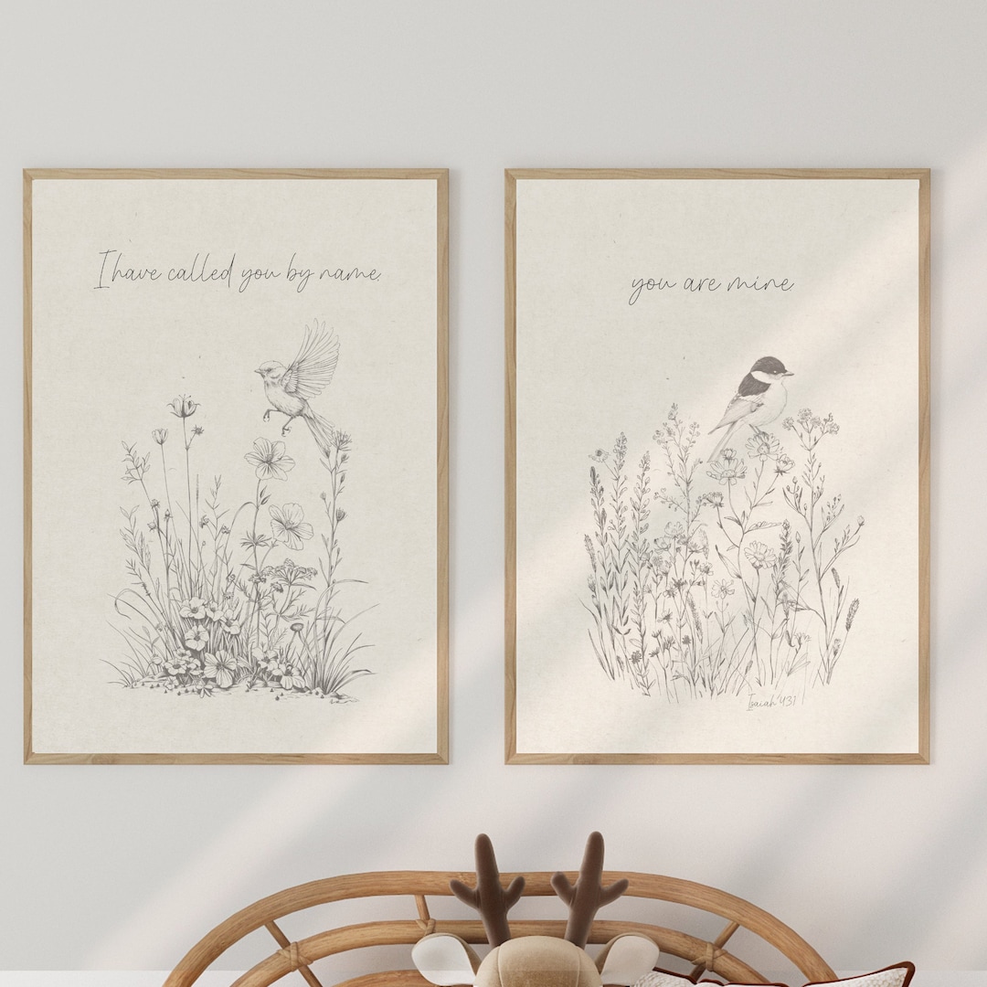 Vintage Bird Print, Sketch Bird Nursery Print, Bird and Wildflower ...
