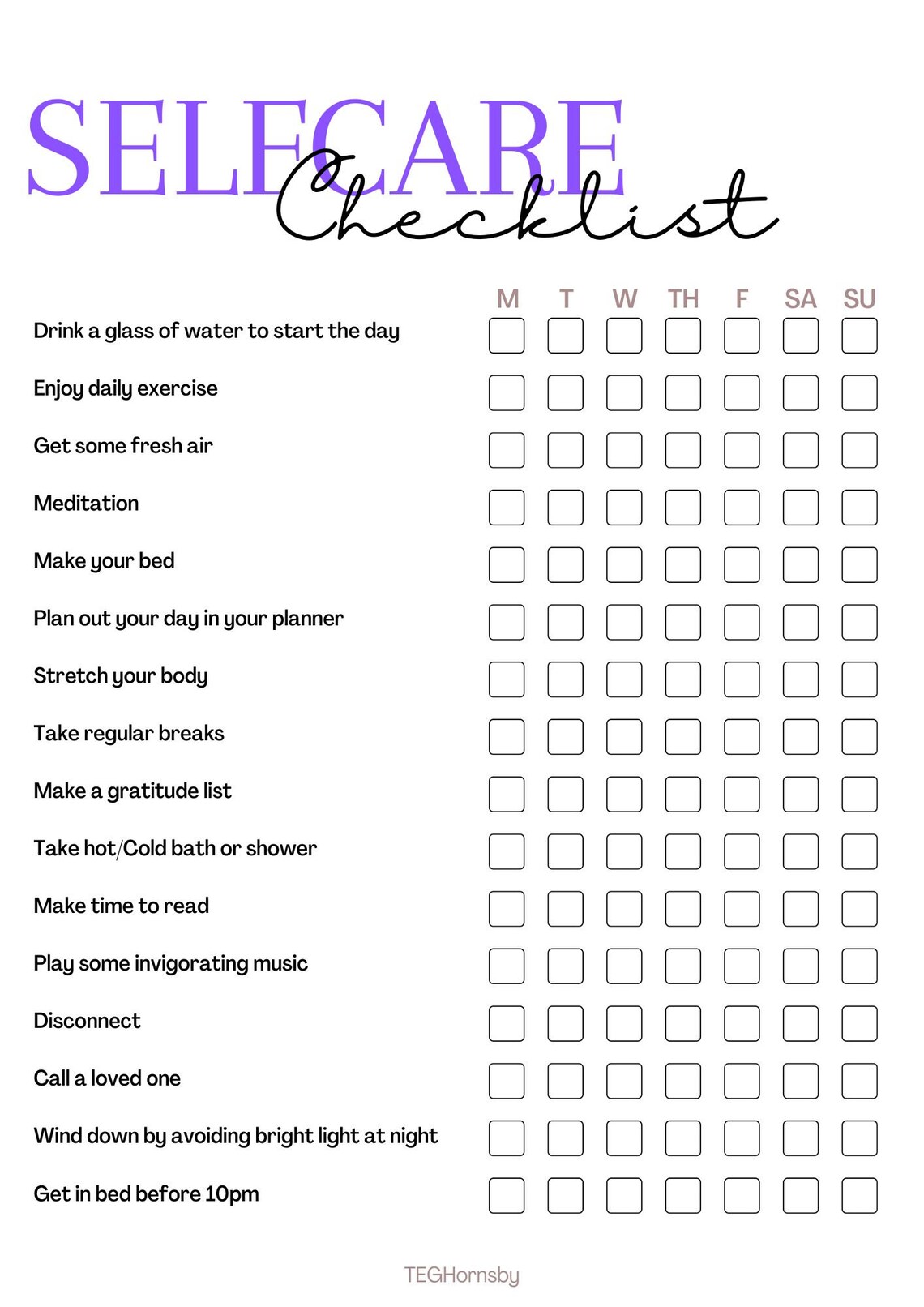 Printable Self Care Checklist Daily & Weekly Planner - Etsy