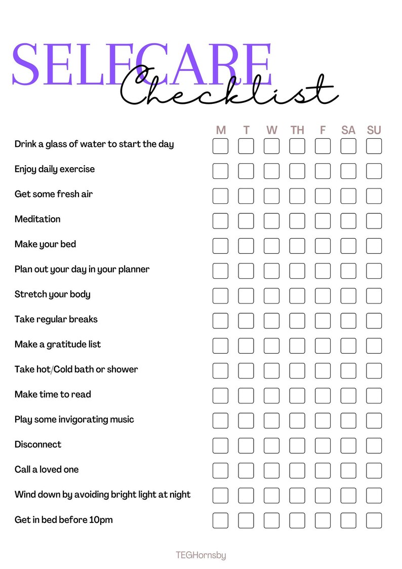 Printable Self Care Checklist Daily & Weekly Planner - Etsy