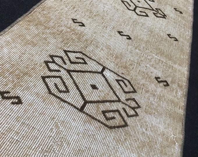2x6 Runner Rug, Vintage Runner Rug, Beige on Brown Rustic Turkish ...