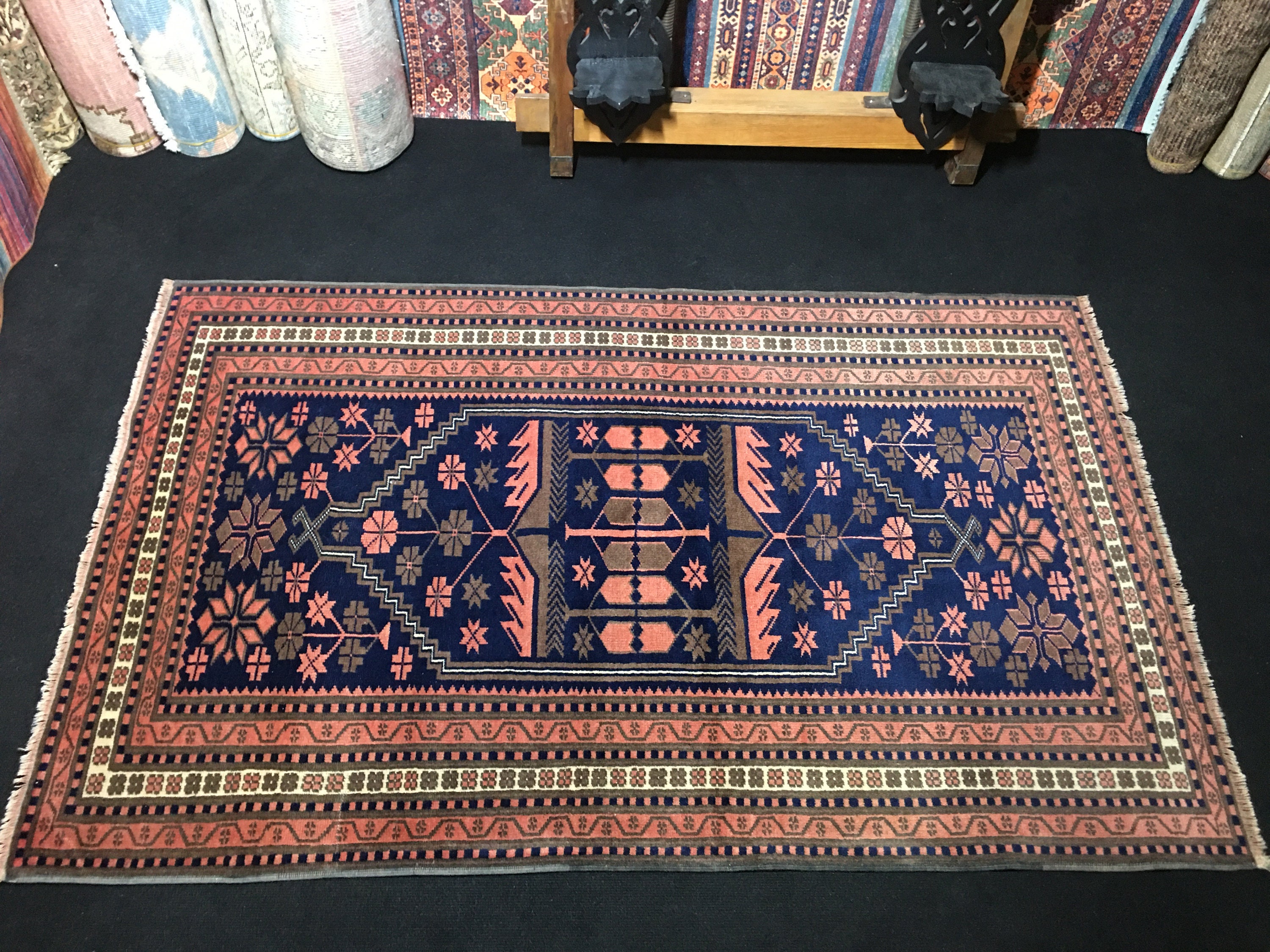 4x6 Turkish Rug, Vintage Rug Navy, Persian Rug, Oushak Rug Red, Size 3 ...