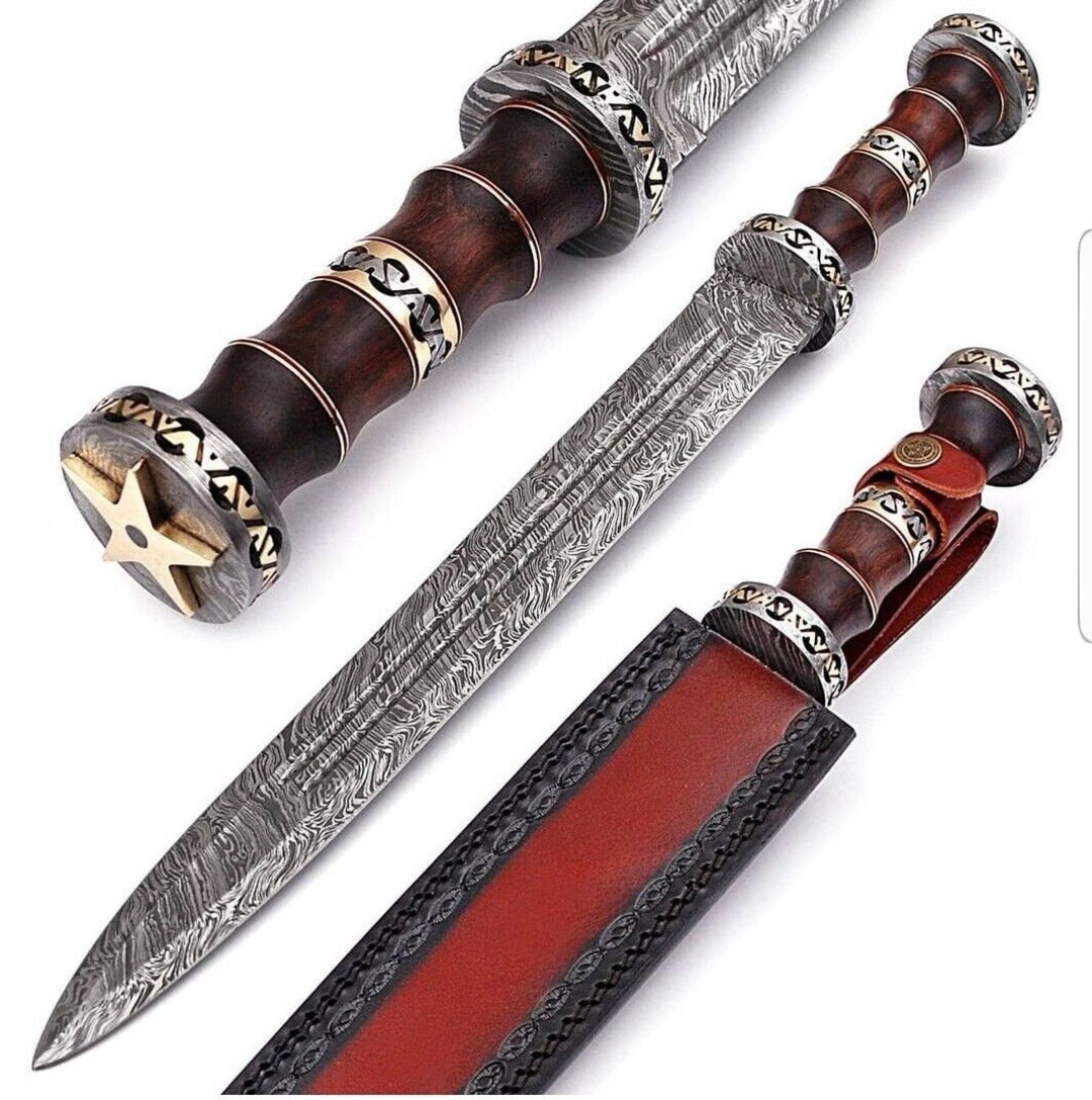Roman Endeavor Damascus Short Sword Hand Carved Handle - Etsy