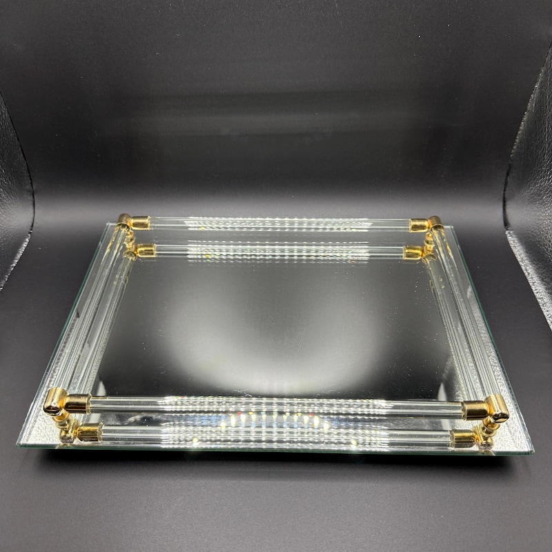 Vintage Mirror Glass Tray - Etsy