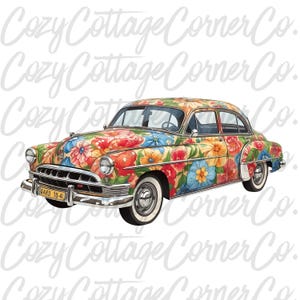Vintage Car Clipart Floral Design Wedding Invitation Graphic Element ...