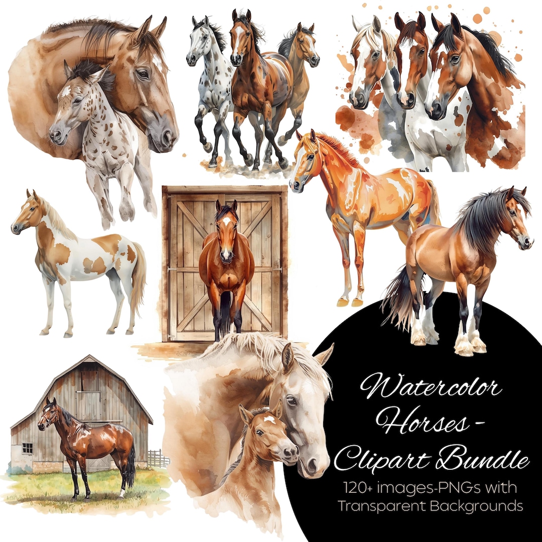 Watercolor Horse Clipart Bundle Digital Download Equine Art Western ...