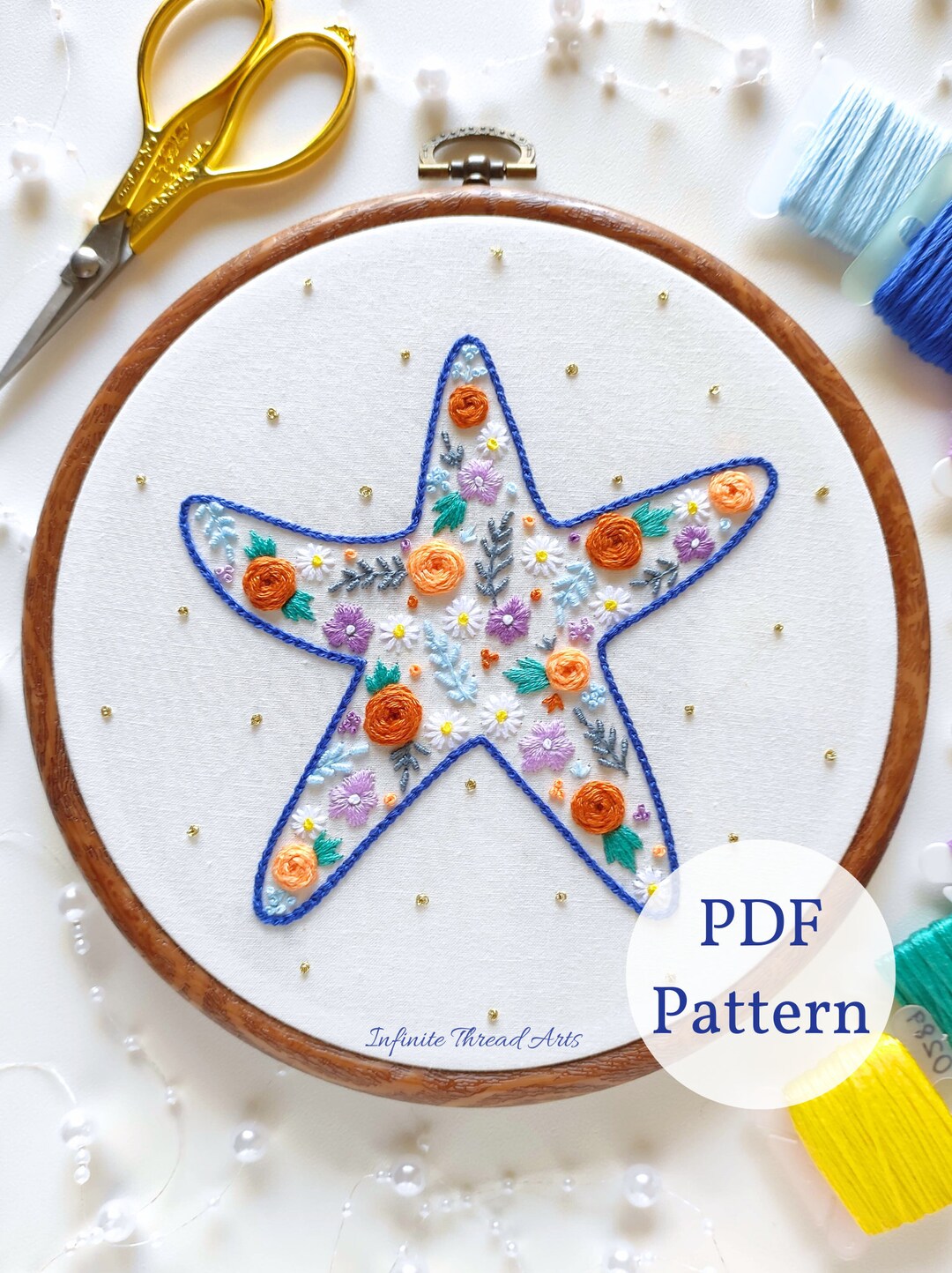 Starfish Embroidery PDF Pattern, Sea Creatures Hand Embroidery Pattern ...