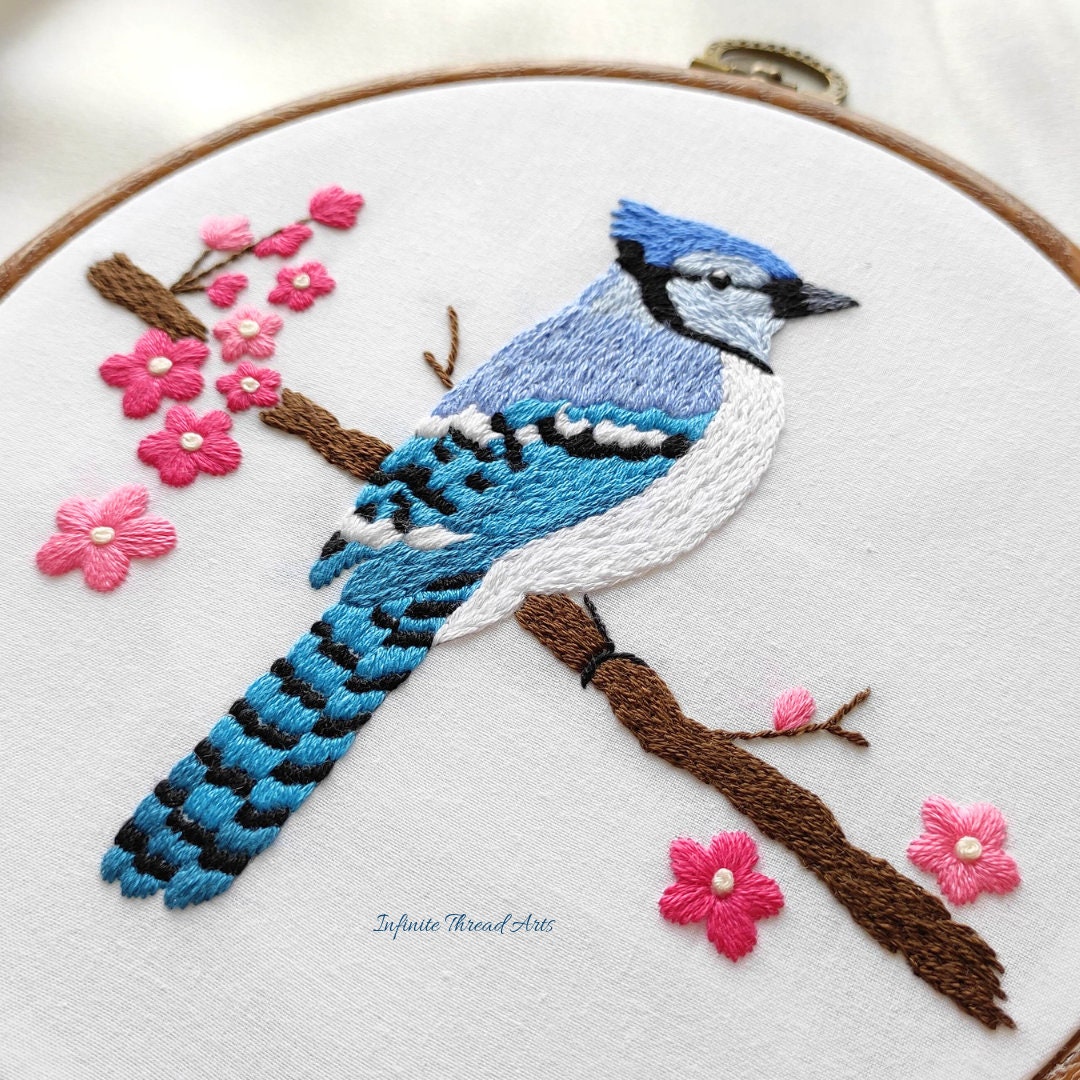 Blue Jay Embroidery Pattern: Floral Bird DIY Hoop Art (PDF Pattern) - Etsy