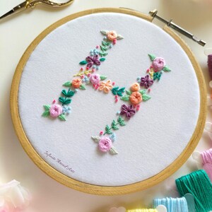 Floral Letter 'H' Embroidery PDF Pattern, Initial Hand Embroidery ...