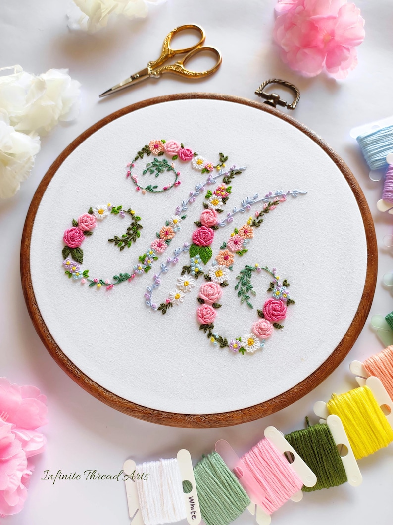 Floral Letter m Embroidery PDF Pattern, Digital PDF Pattern, Instant ...