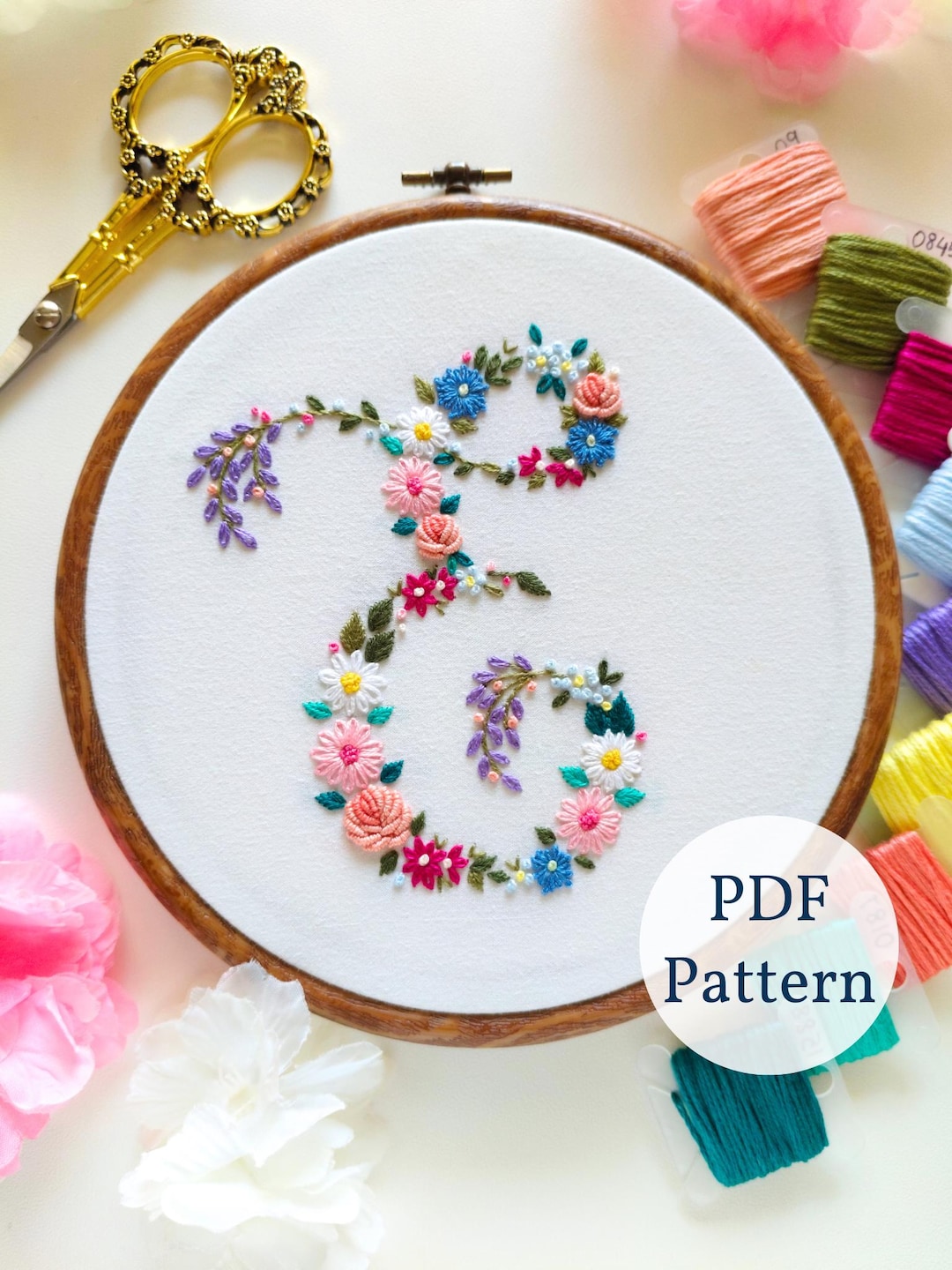 Floral Letter 'E' Embroidery Pattern: DIY Digital PDF - Etsy