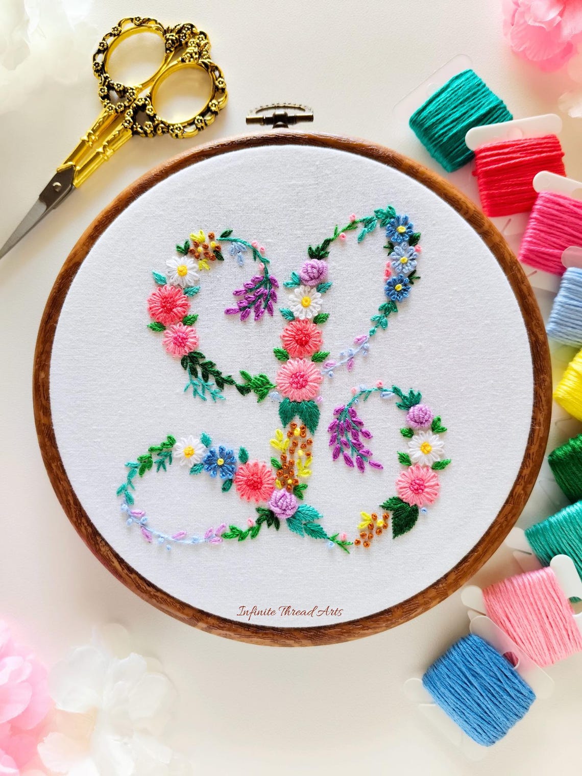 Floral Letter L Embroidery Design: Monogram PDF Pattern (instant ...