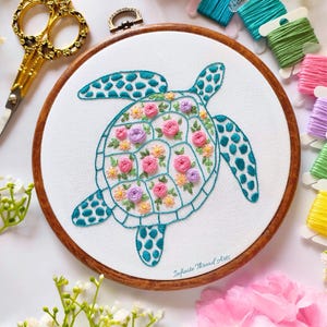 Floral Turtle Hand Embroidery Pattern: Modern DIY Hoop Art (PDF Pattern ...
