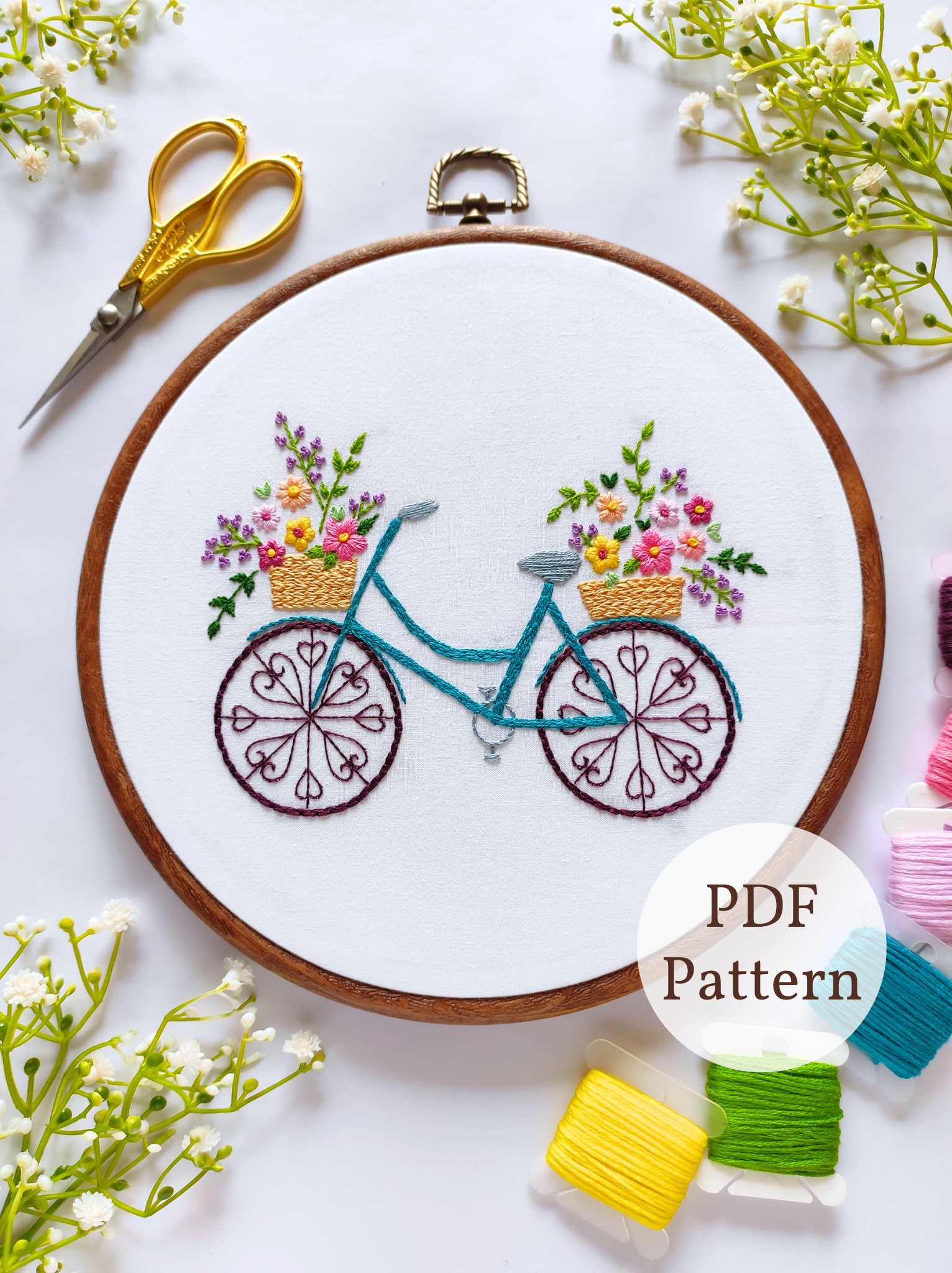 Bicycle Embroidery PDF Pattern, Digital PDF Pattern, Instant Download ...