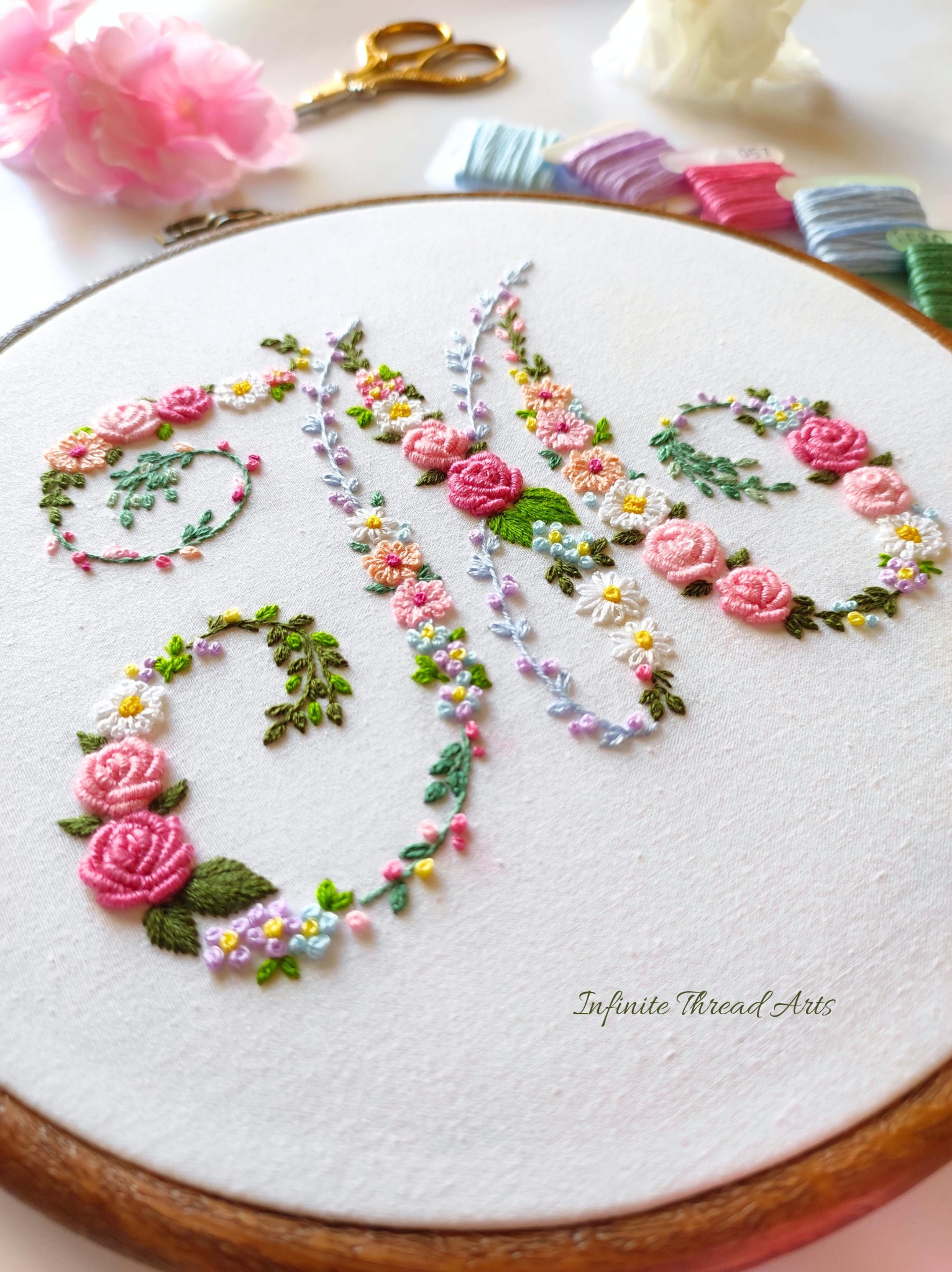 Floral Letter m Embroidery PDF Pattern, Digital PDF Pattern, Instant ...
