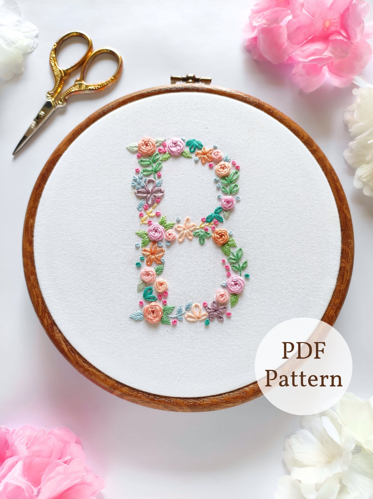 Floral Alphabet 'B' Embroidery PDF Pattern, Digital PDF Pattern ...