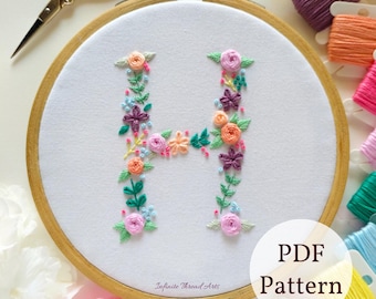 Floral Alphabet Letter H Embroidery Pattern PDF Instant Download DIY ...