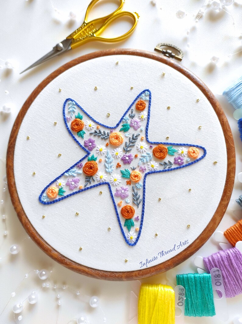 Starfish Embroidery PDF Pattern, Sea Creatures Hand Embroidery Pattern ...