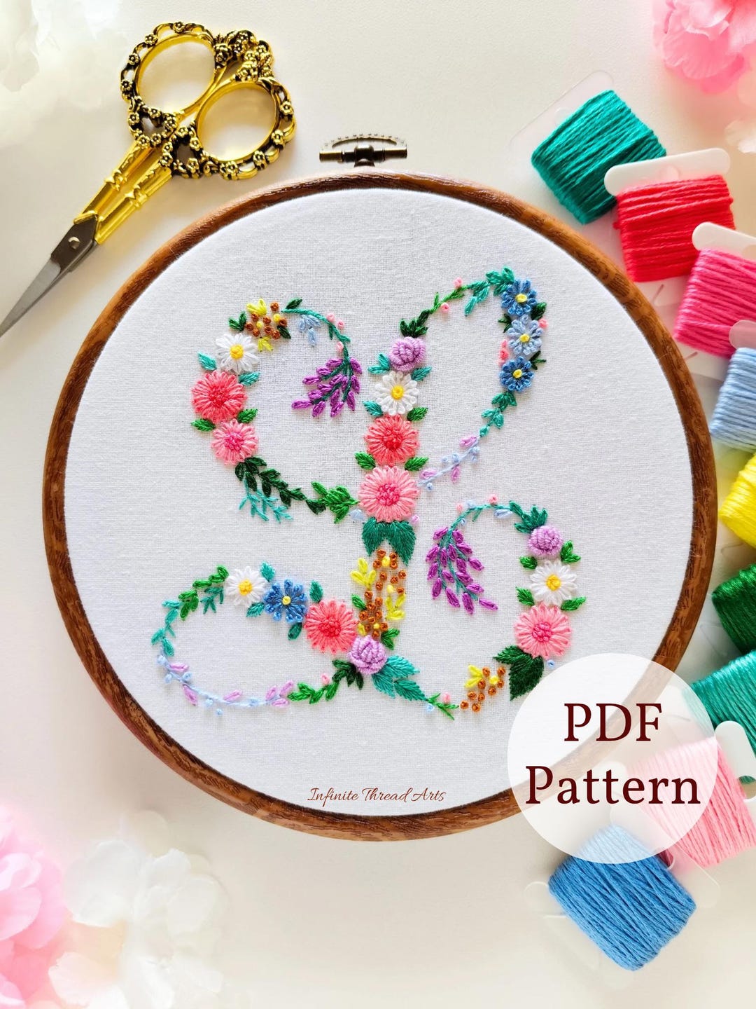 Floral Letter "l" Embroidery PDF Pattern, Monogram Embroidery Design ...