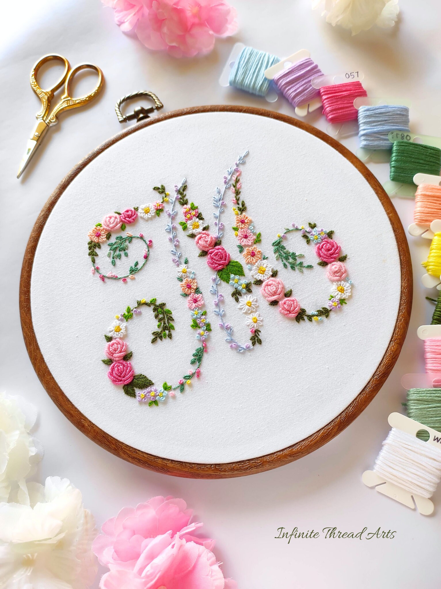 Floral Letter M Embroidery Pdf Pattern, Digital Pdf Pattern, Instant