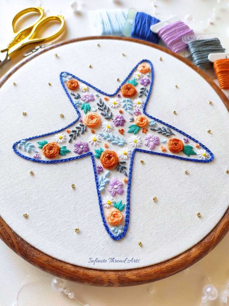 Starfish Embroidery PDF Pattern, Sea Creatures Hand Embroidery Pattern ...