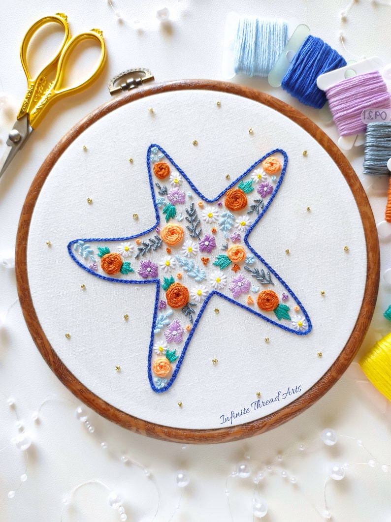 Starfish Embroidery PDF Pattern, Sea Creatures Hand Embroidery Pattern ...