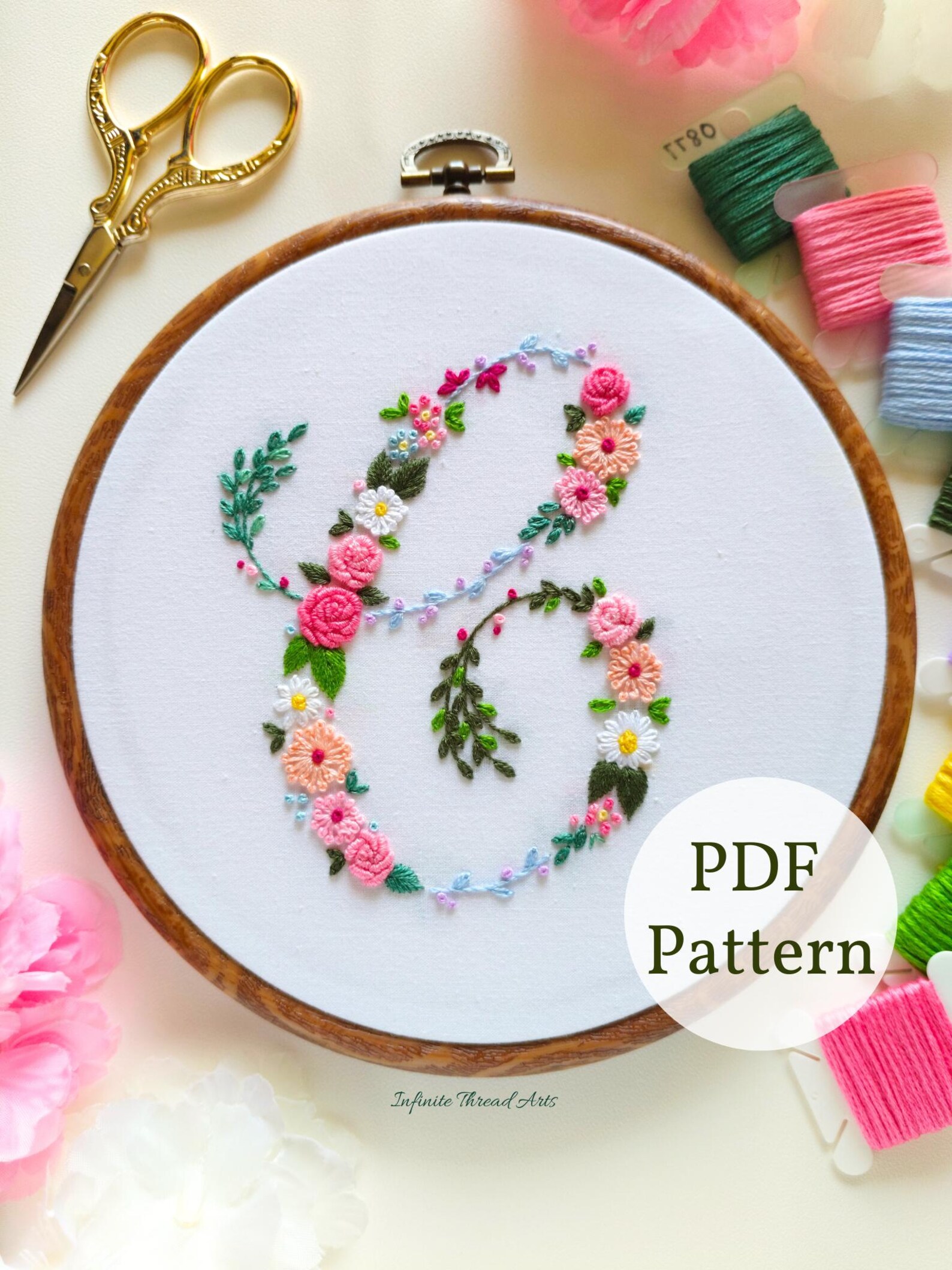 Floral Letter 'C' Embroidery Pattern: DIY Hand Stitch (PDF Pattern) - Etsy