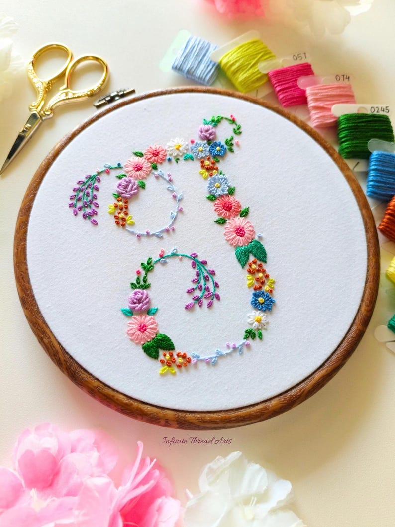 Floral Letter 'J' Embroidery PDF Pattern: DIY Hand Embroidery - Etsy