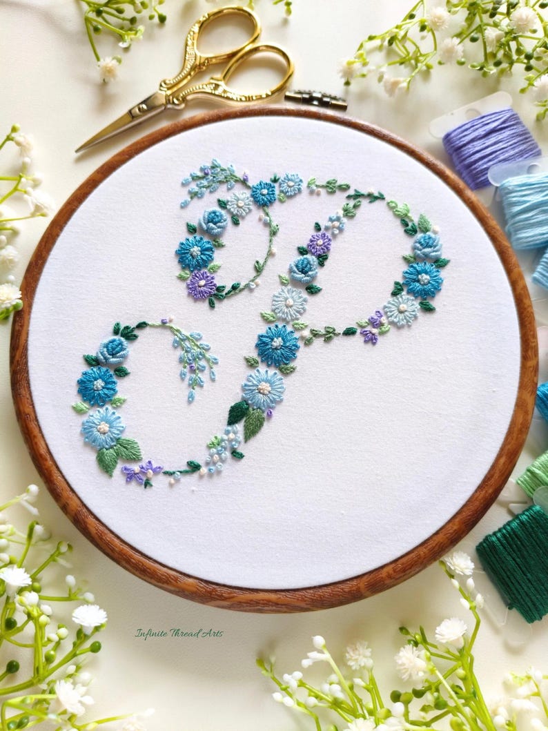 Floral Letter P Embroidery Pattern, Modern DIY (PDF Pattern) - Etsy
