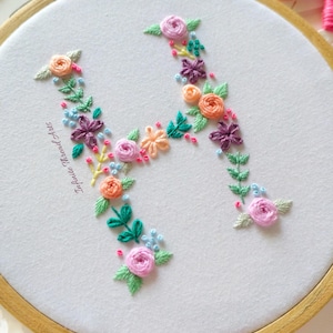 Floral Letter 'H' Embroidery PDF Pattern, Initial Hand Embroidery ...