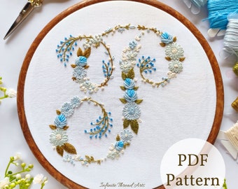 Floral Letter m Embroidery PDF Pattern, Digital PDF Pattern, Instant ...