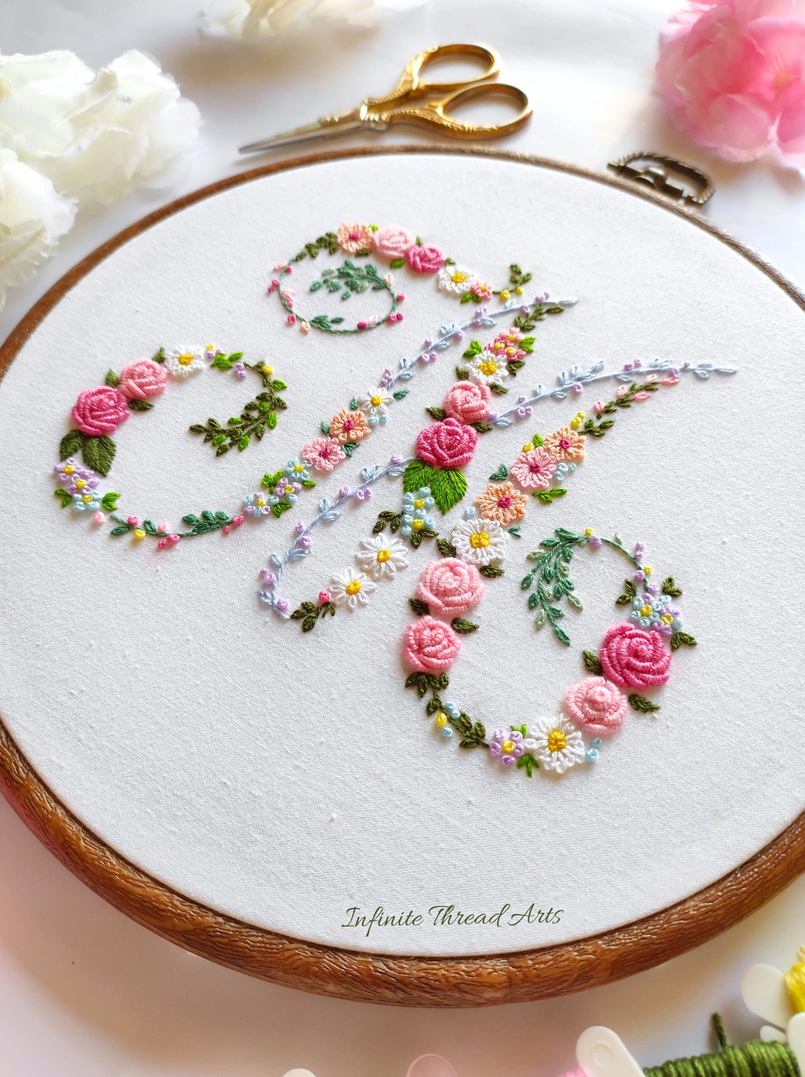 Floral Letter m Embroidery PDF Pattern, Digital PDF Pattern, Instant ...