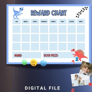Kids Toddler Preschool 6 Dinosaur Rewards Chart Editable Printable ...