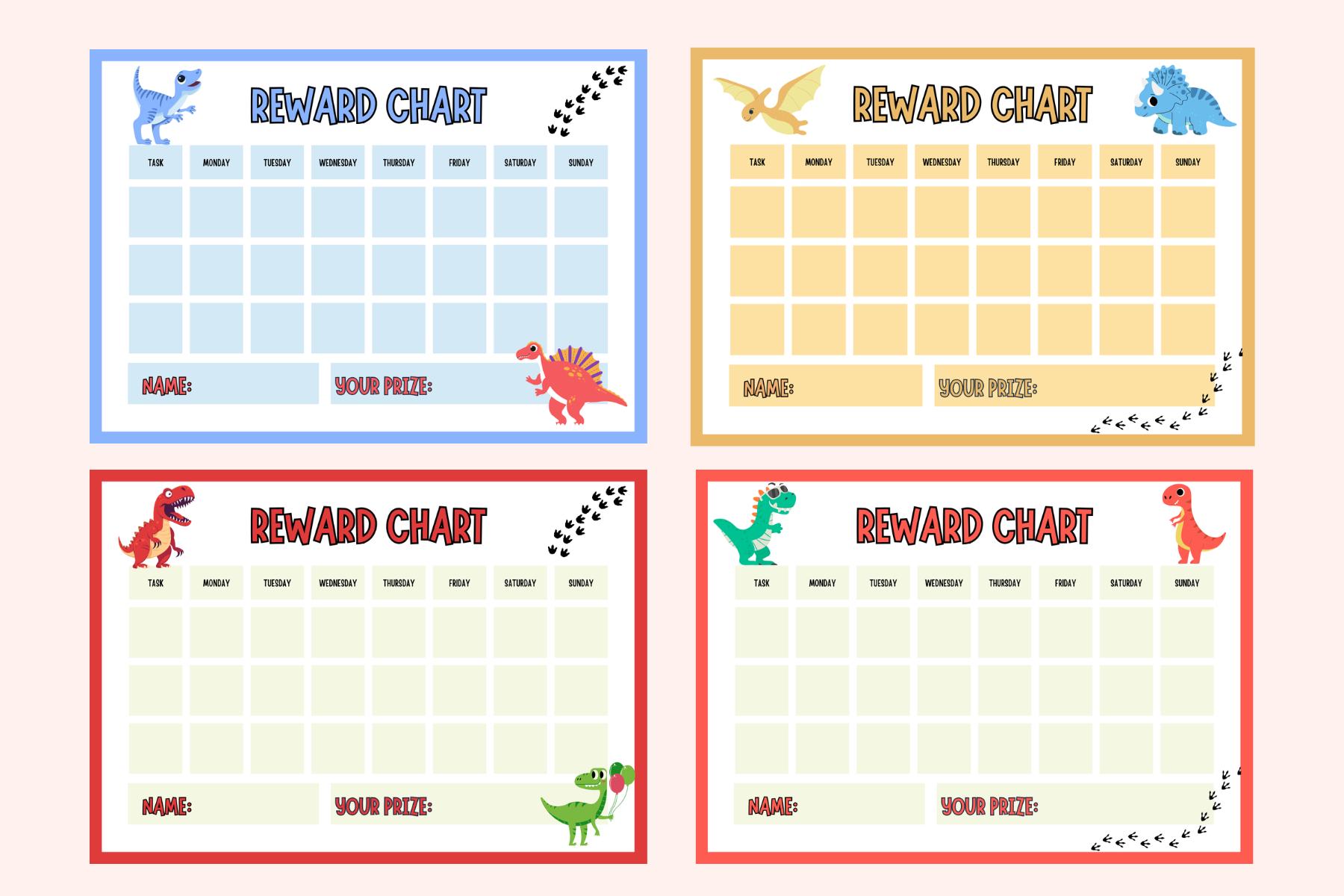 Kids Toddler Preschool 6 Dinosaur Rewards Chart Editable Printable ...