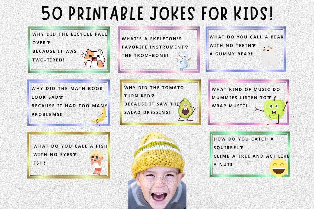 50 Colorful Printable Joke Cards for Kids for Calendars and Lunchboxes ...