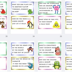 50 Colorful Printable Joke Cards for Kids for Calendars and Lunchboxes ...
