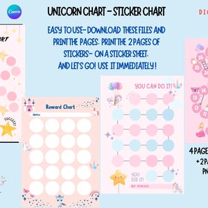 Unicorn Stickers Chart Reward Sticker Chart Toddler Preschool Kids ...