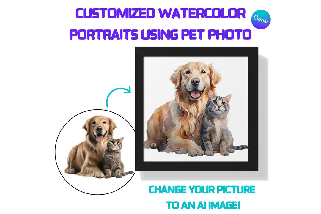 Custom Pet Portraits Using Pet Photo Pet Framed Poster Custom Watercolor Portraits Personalized ...