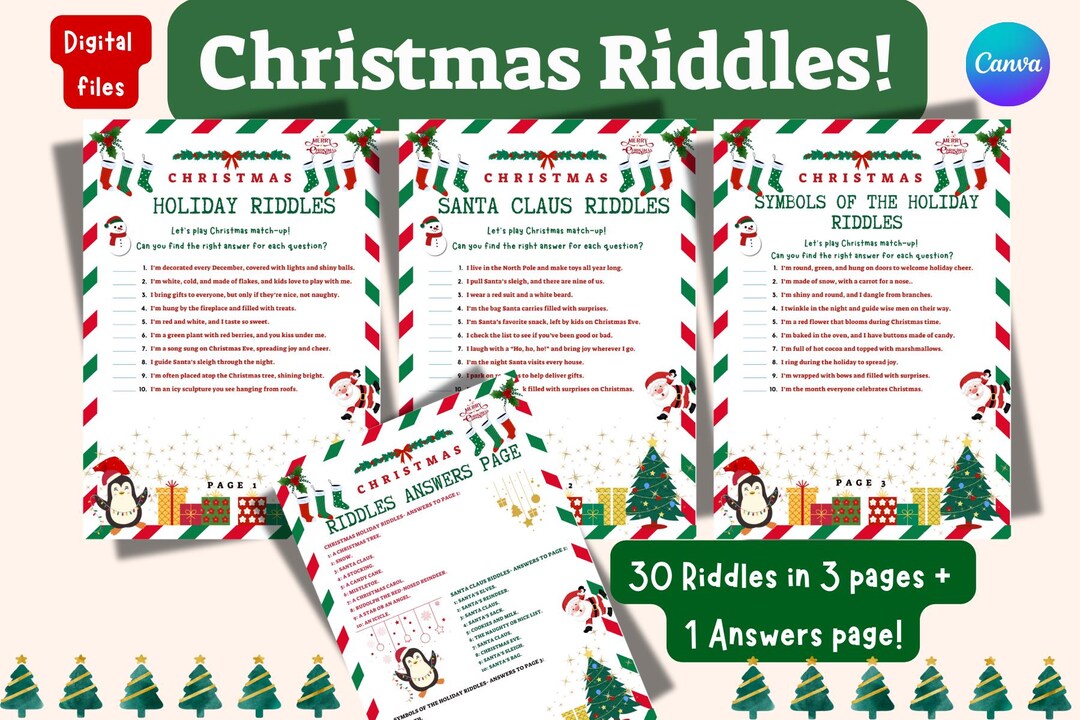 Holiday Party Christmas Riddles Game Printable Christmas Party Game ...
