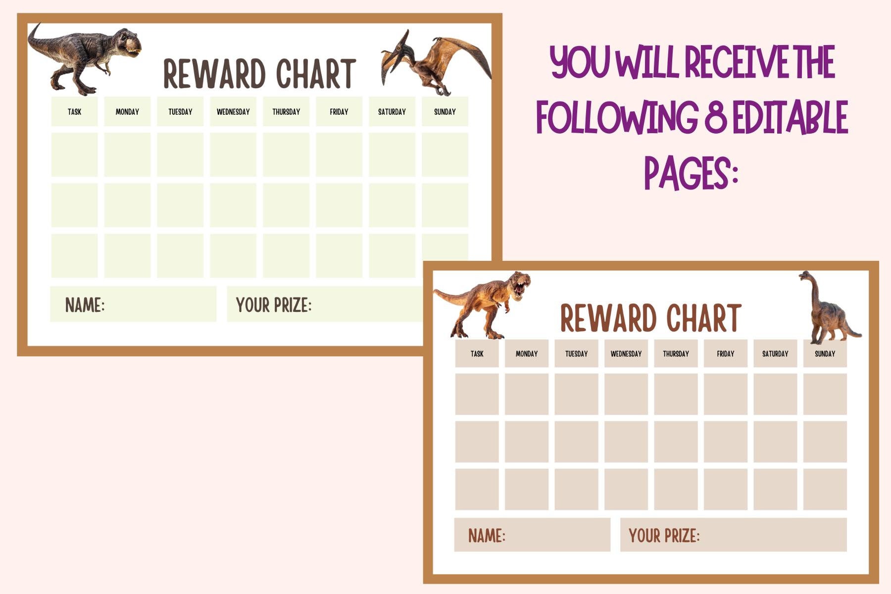 Kids Toddler Preschool 6 Dinosaur Rewards Chart Editable Printable ...