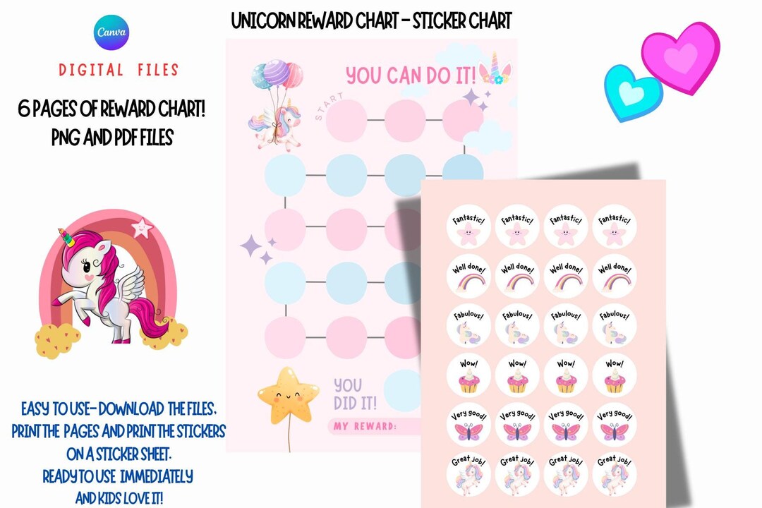 Unicorn Stickers Chart Reward Sticker Chart Toddler Preschool Kids ...