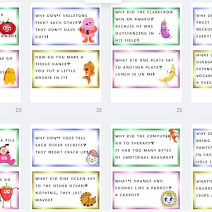 50 Colorful Printable Joke Cards for Kids for Calendars and Lunchboxes ...