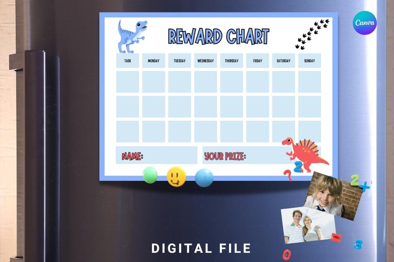 Kids Toddler Preschool 6 Dinosaur Rewards Chart Editable Printable ...
