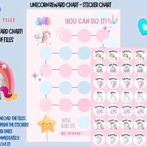 Unicorn Stickers Chart Reward Sticker Chart Toddler Preschool Kids ...