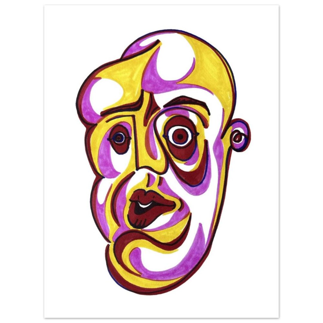 Colorful Cartoon Lumpy Face Art Print, Original Fine-art by Cecile ...