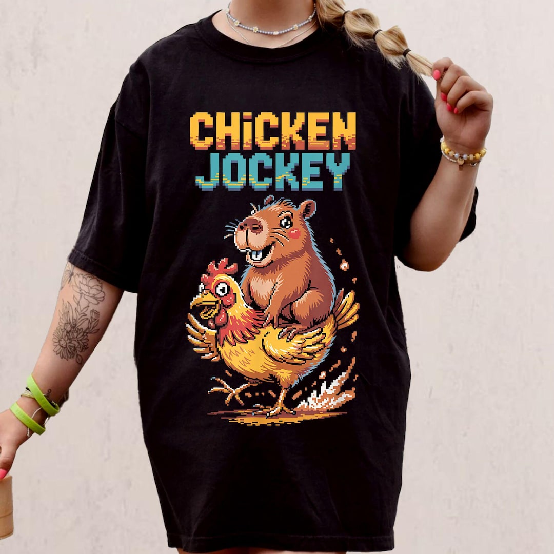 Chicken Jockey Capybara Lovers Pixel Art Gamer Funny Shirt, Chicken ...