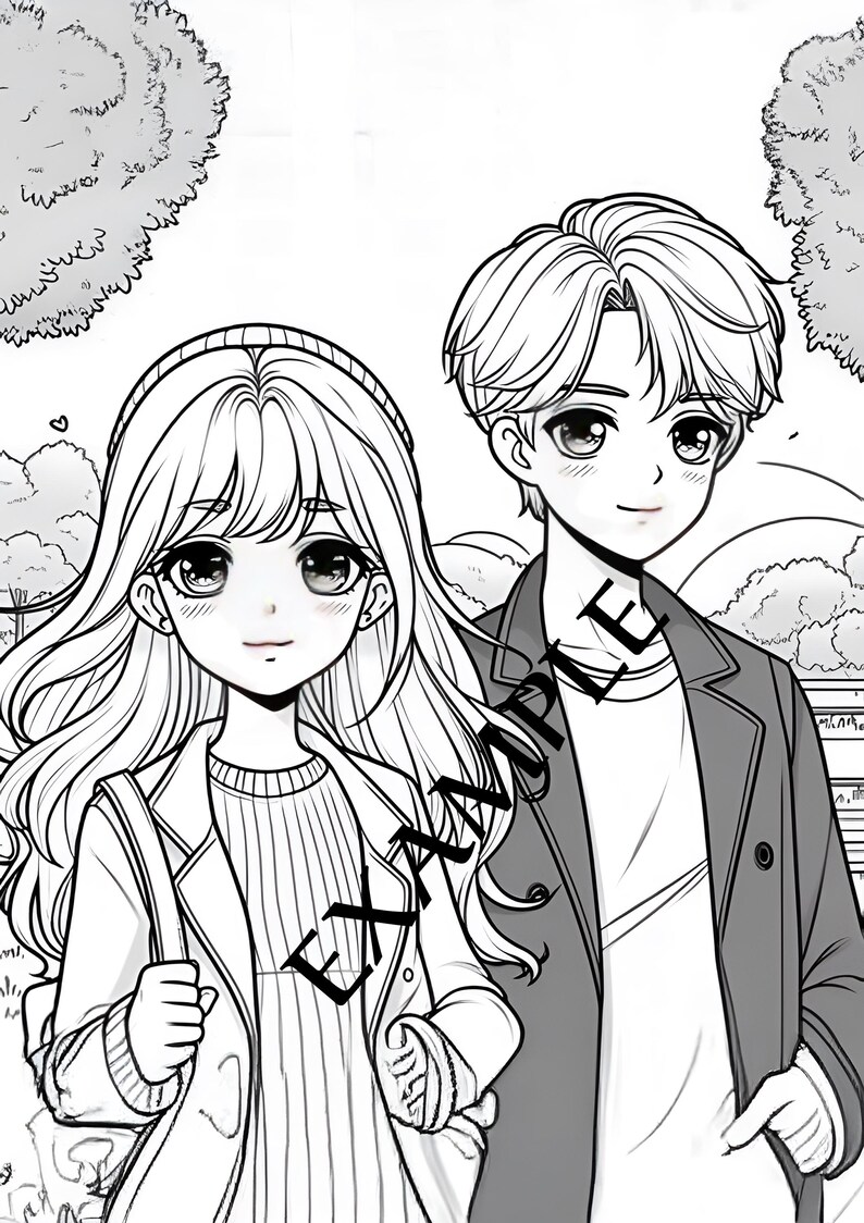 Cute Manga Style Girl and Boy Coloring Page – Printable Art for Kids ...