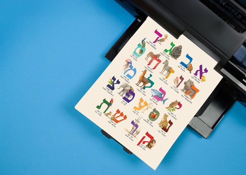 Printable Hebrew Alphabet Animals Poster With Transcription - Alef Bet ...