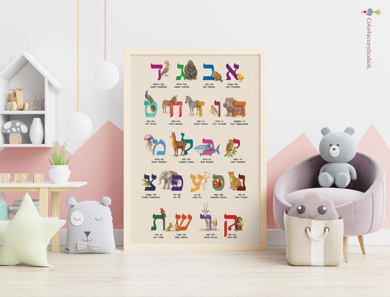 Printable Hebrew Alphabet Animals Poster With Transcription - Alef Bet ...